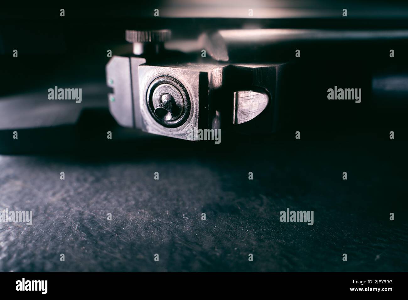 Diabolo bullet loaded into a spring-piston air rifle close-up in the ...