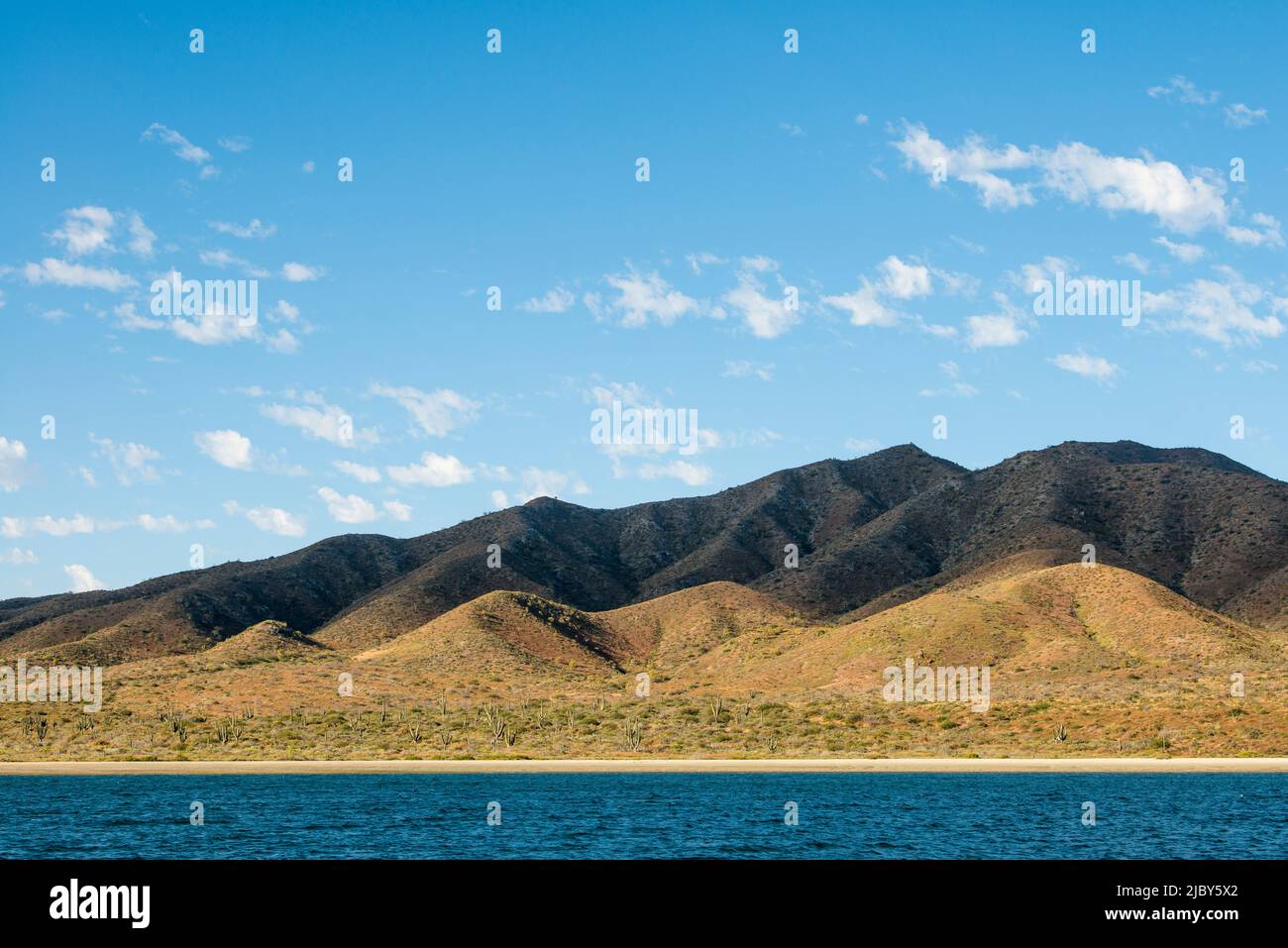 View of Magdalena Island in Baja California Sur with shadows and early ...