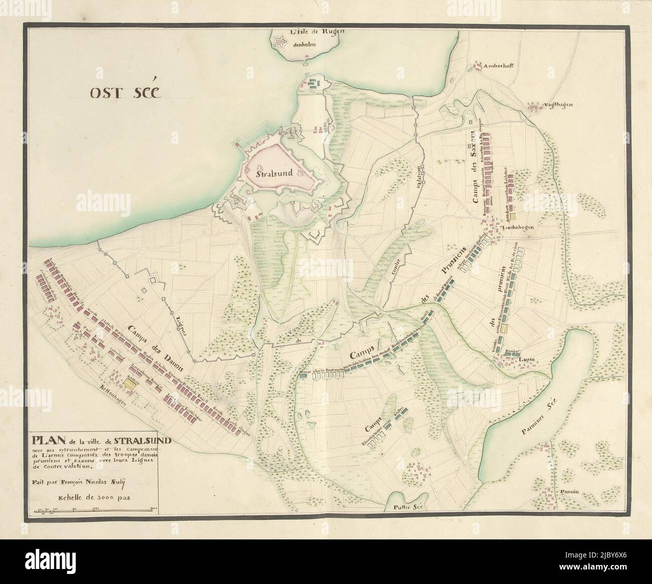 Siege of Stralsund, 1715, Nicolas Suly, 1715, Map of the siege of the ...