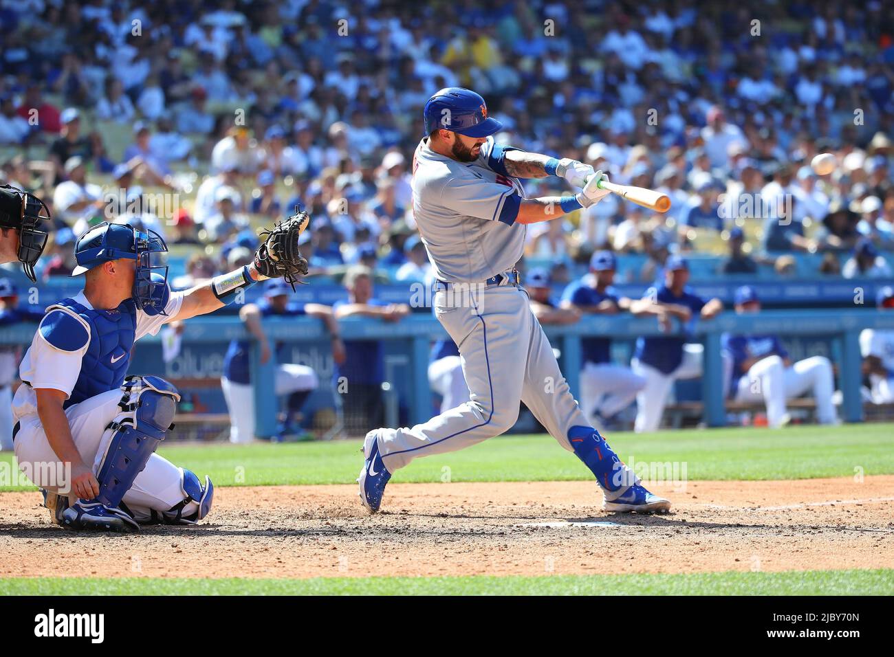 New York Mets catcher Tomas Nido (3) gets a hit during a MLB baseball ...