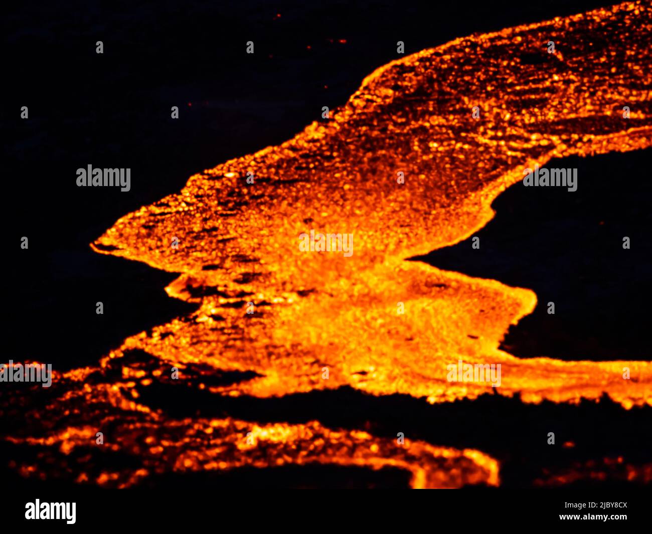 Glowing river of lava from Fagradalsfjall volcanic eruption at ...