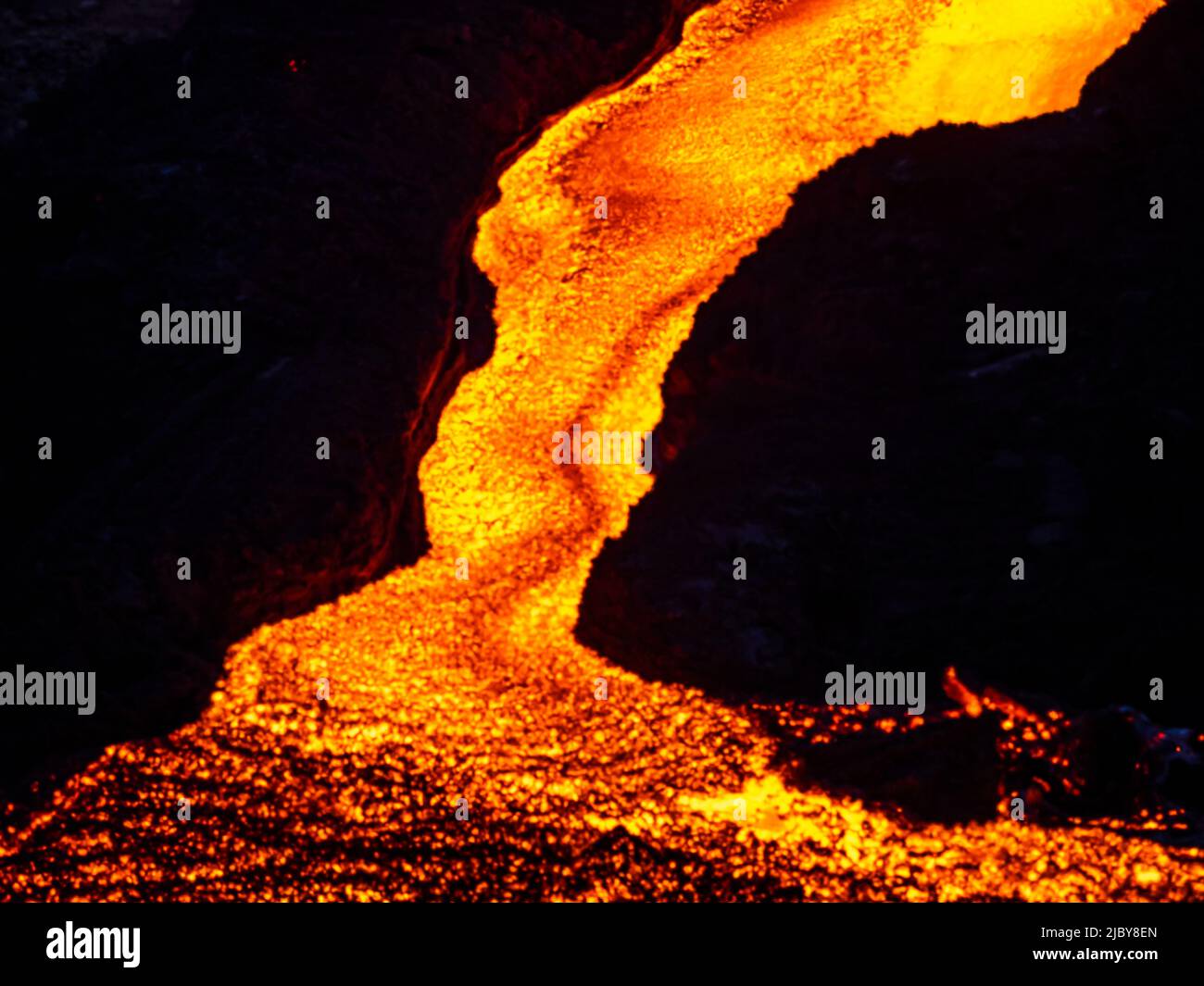 Glowing lava cascades from Fagradalsfjall volcanic eruption at ...