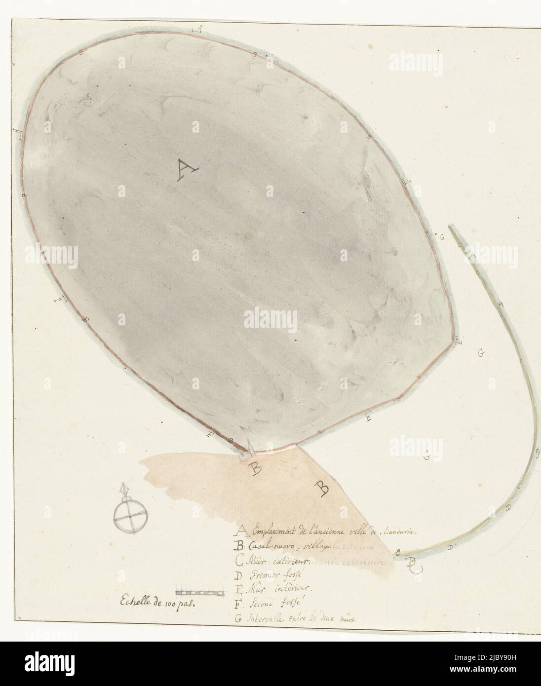 Map with dimensions of ancient city of Manduria, Willem Carel Dierkens ...