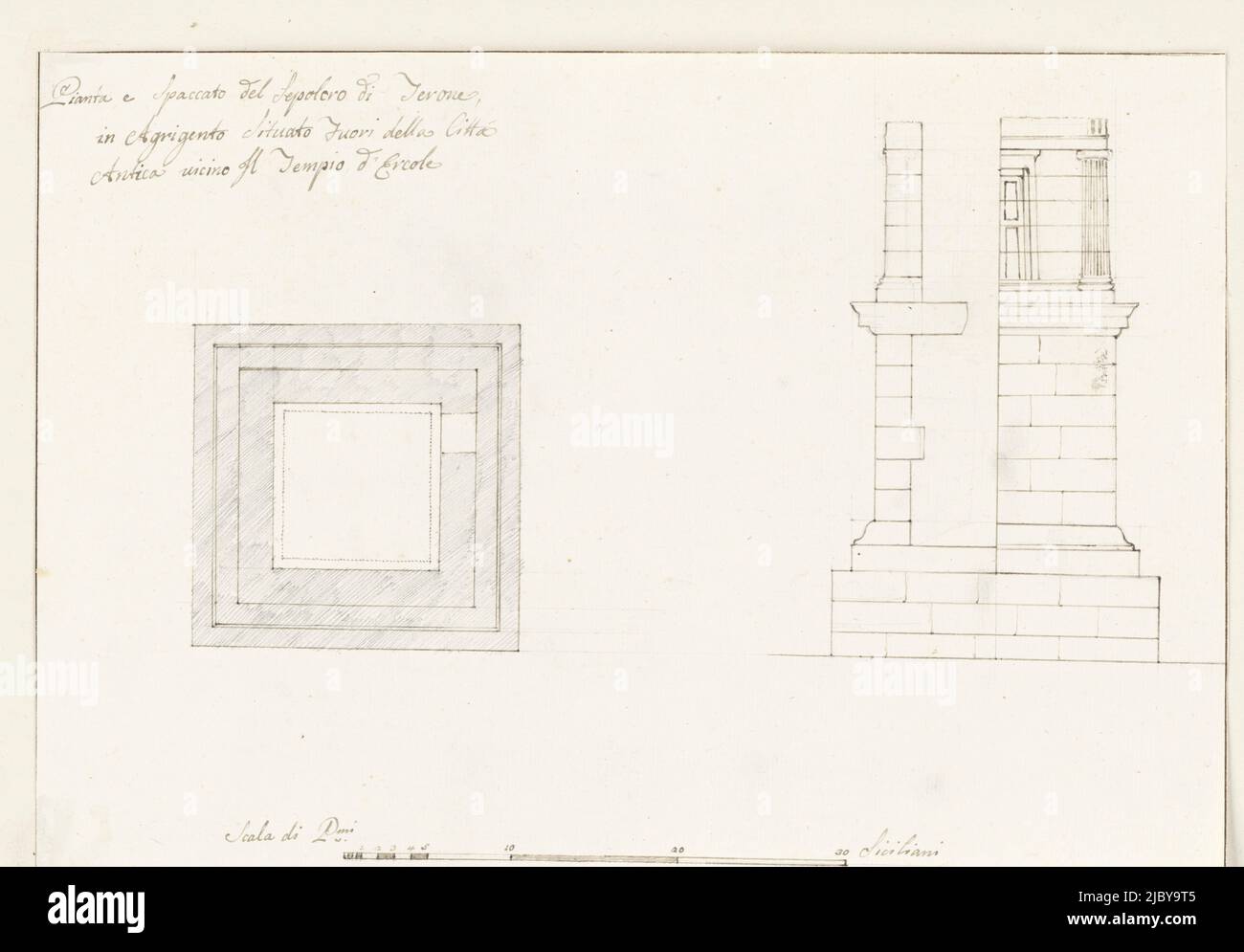 Plan and elevation of tomb of Theron near Hercules temple in ancient ...