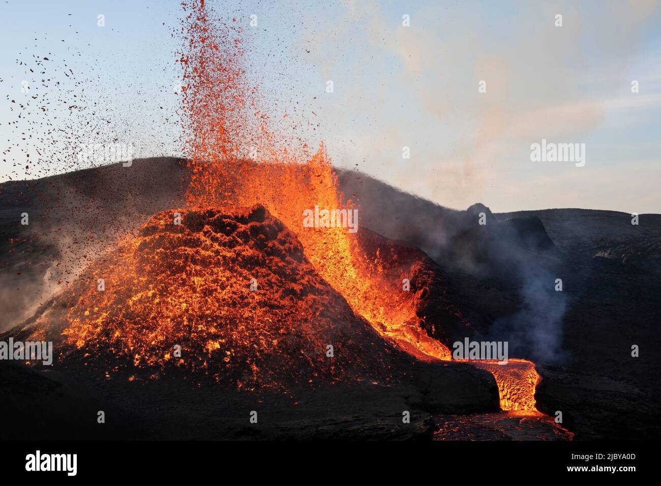 Reykjanes Peninsula, Iceland - May 4th 2021: Close up of Geldingadalir ...