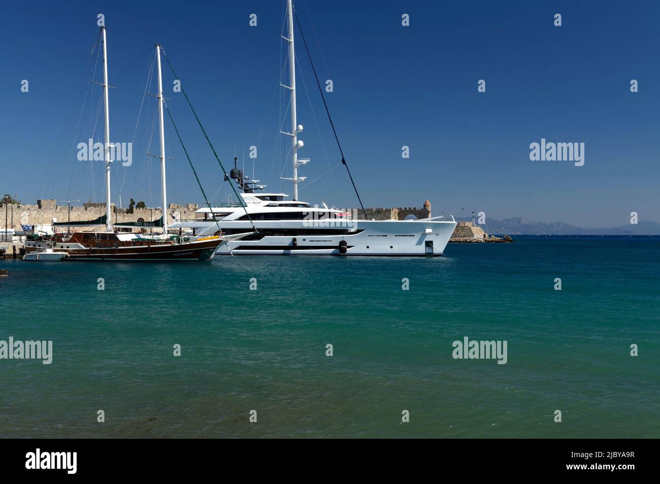 Boats at Kolona harbour, Rhodes Town, Rhodes Island, Greece, Dodecanese ...