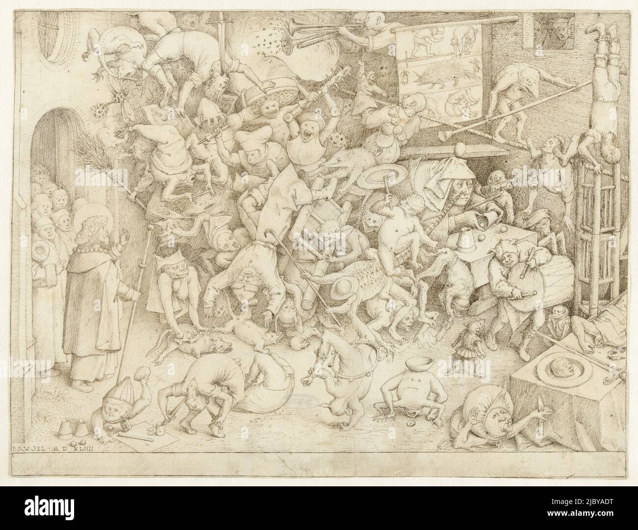 Fall of the Magician Hermogenes, Pieter Bruegel (I), 1564, Design for a ...