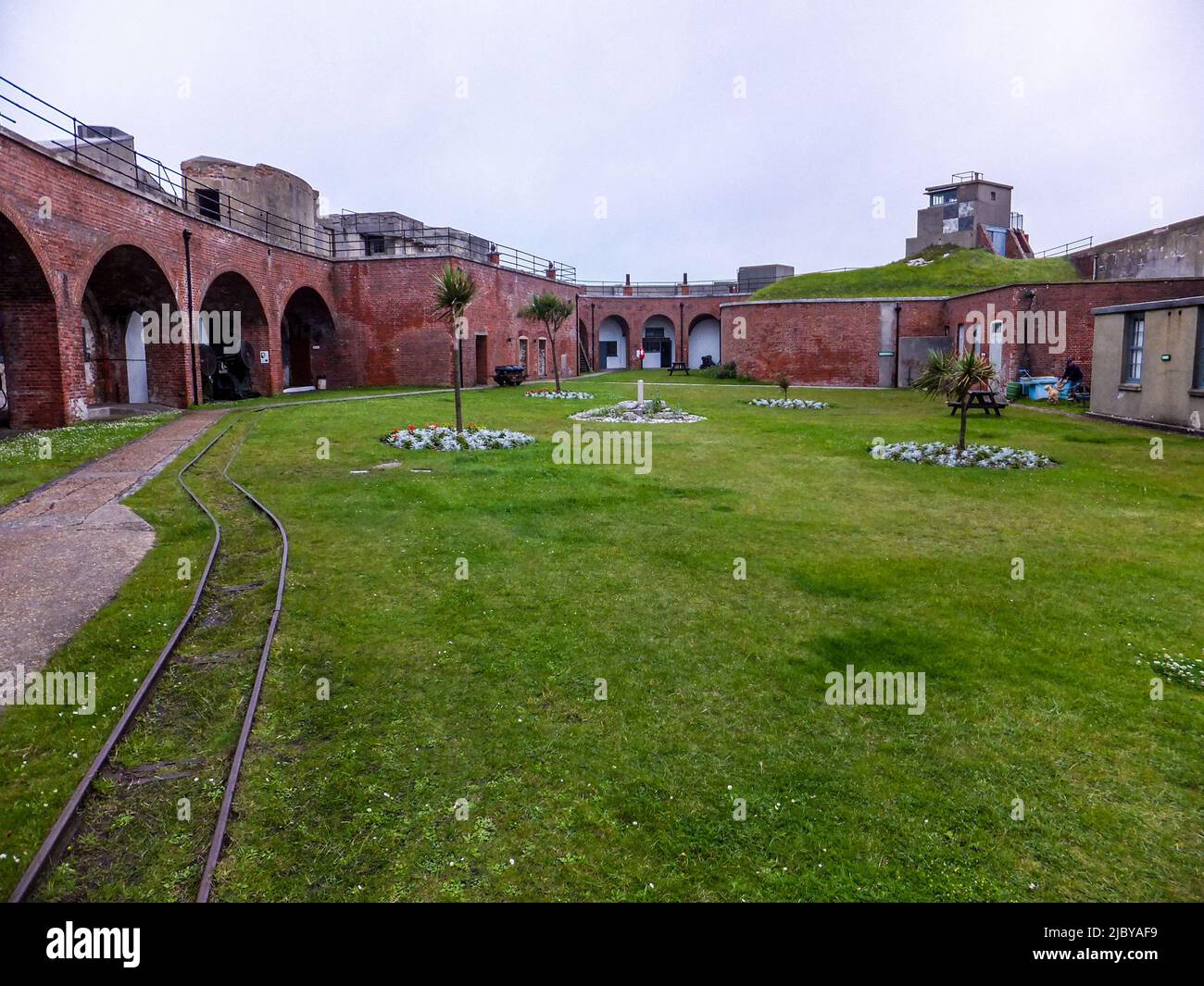 The interior grounds of Hurst Castle in Milford-on-Sea, Hampshire ...