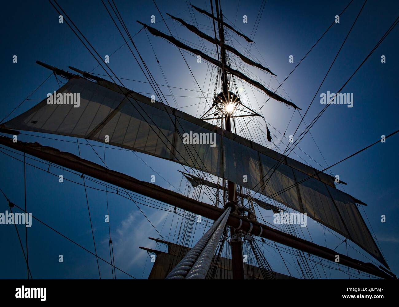 Looking up into rigging of tall ship Sea Cloud Stock Photo - Alamy