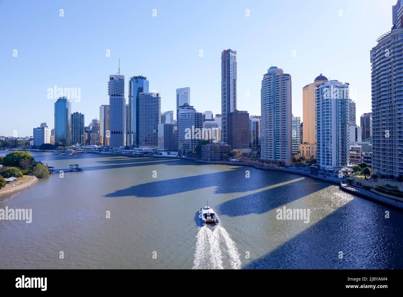Looking down Brisbane River at CBD high rise buildings Stock Photo - Alamy
