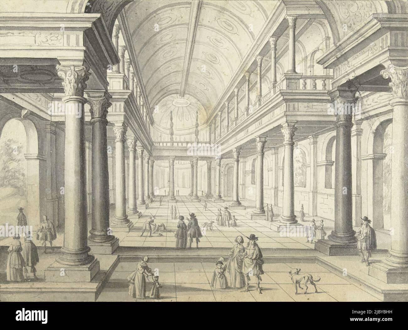 Renaissance room with figures, anonymous, 1600 - 1699, draughtsman ...