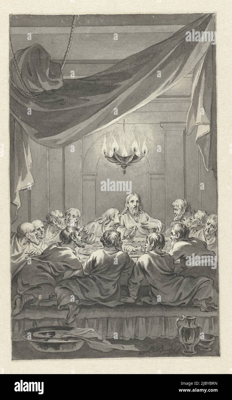 The Holy Supper, Jacobus Buys, c. 1734 - c. 1801, Design for a print ...