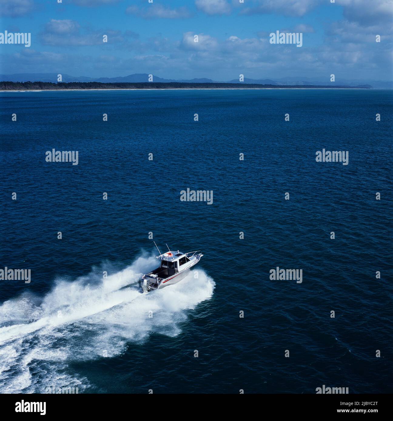 Aerial of speed boat on calm water Stock Photo - Alamy