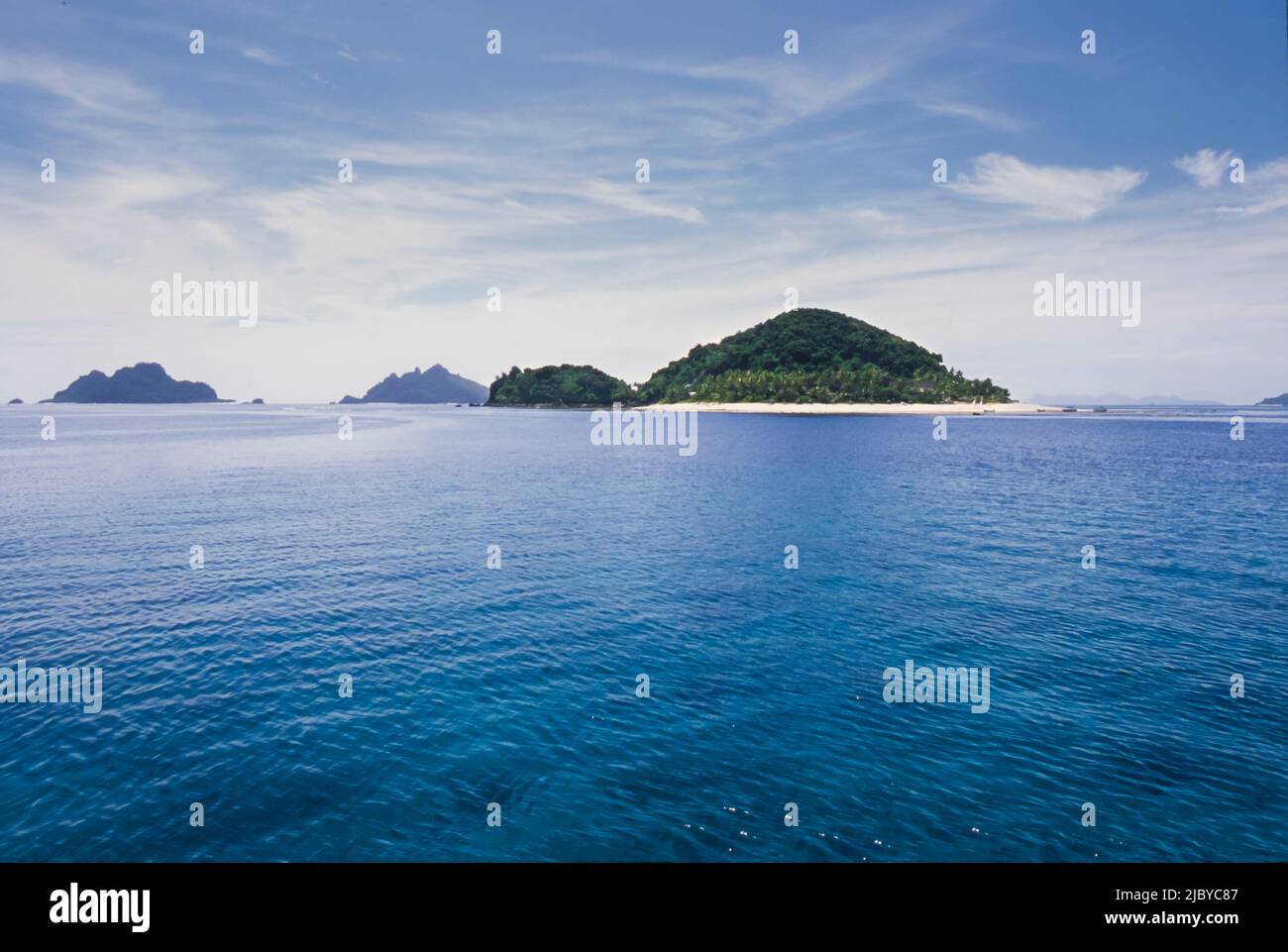 Looking across tropical ocean towards Matamanoa Islands - Fiji Stock ...