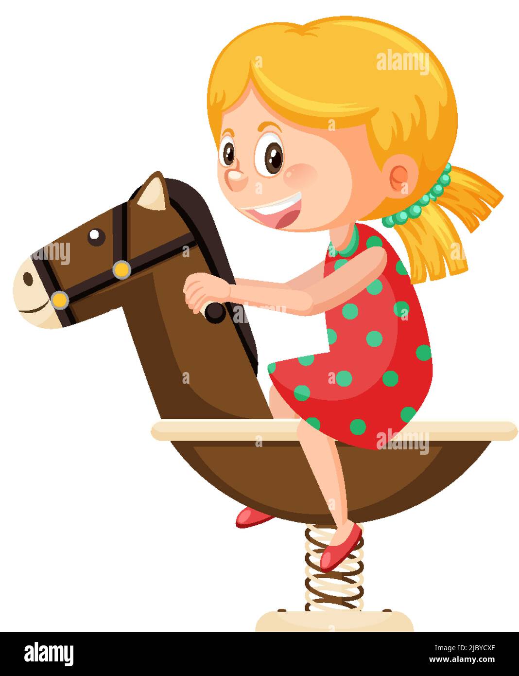 Cartoon girl riding on spring rocking horse illustration Stock Vector ...