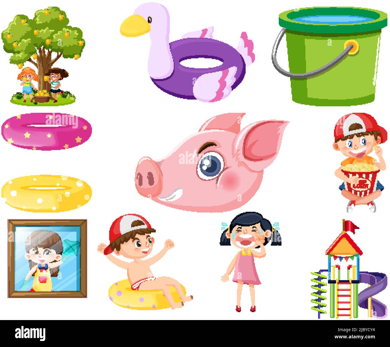 Set of different cute kids and objects illustration Stock Vector Image ...