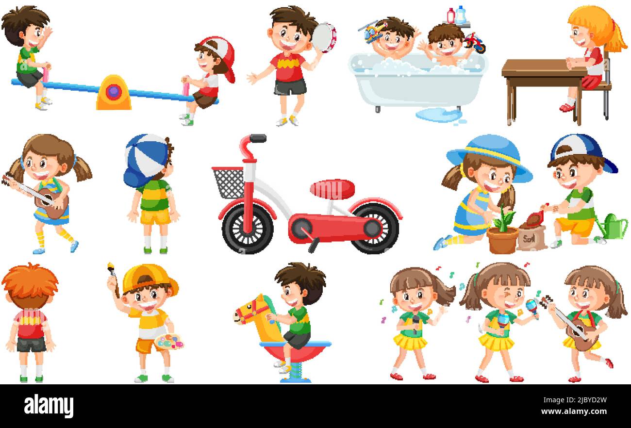 Set of cute kids and objects illustration Stock Vector Image & Art - Alamy
