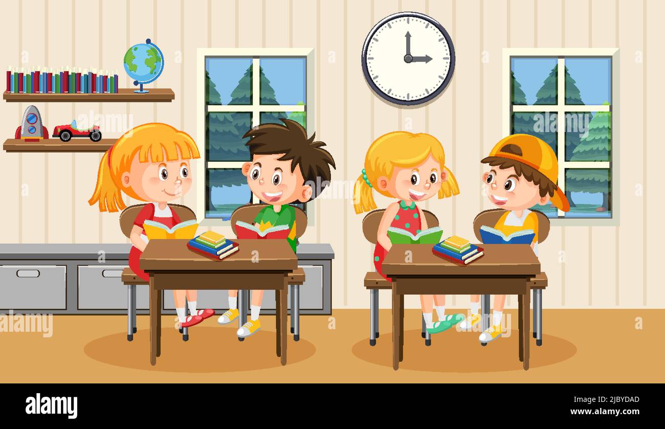 Room scene with children doing homework illustration Stock Vector Image ...