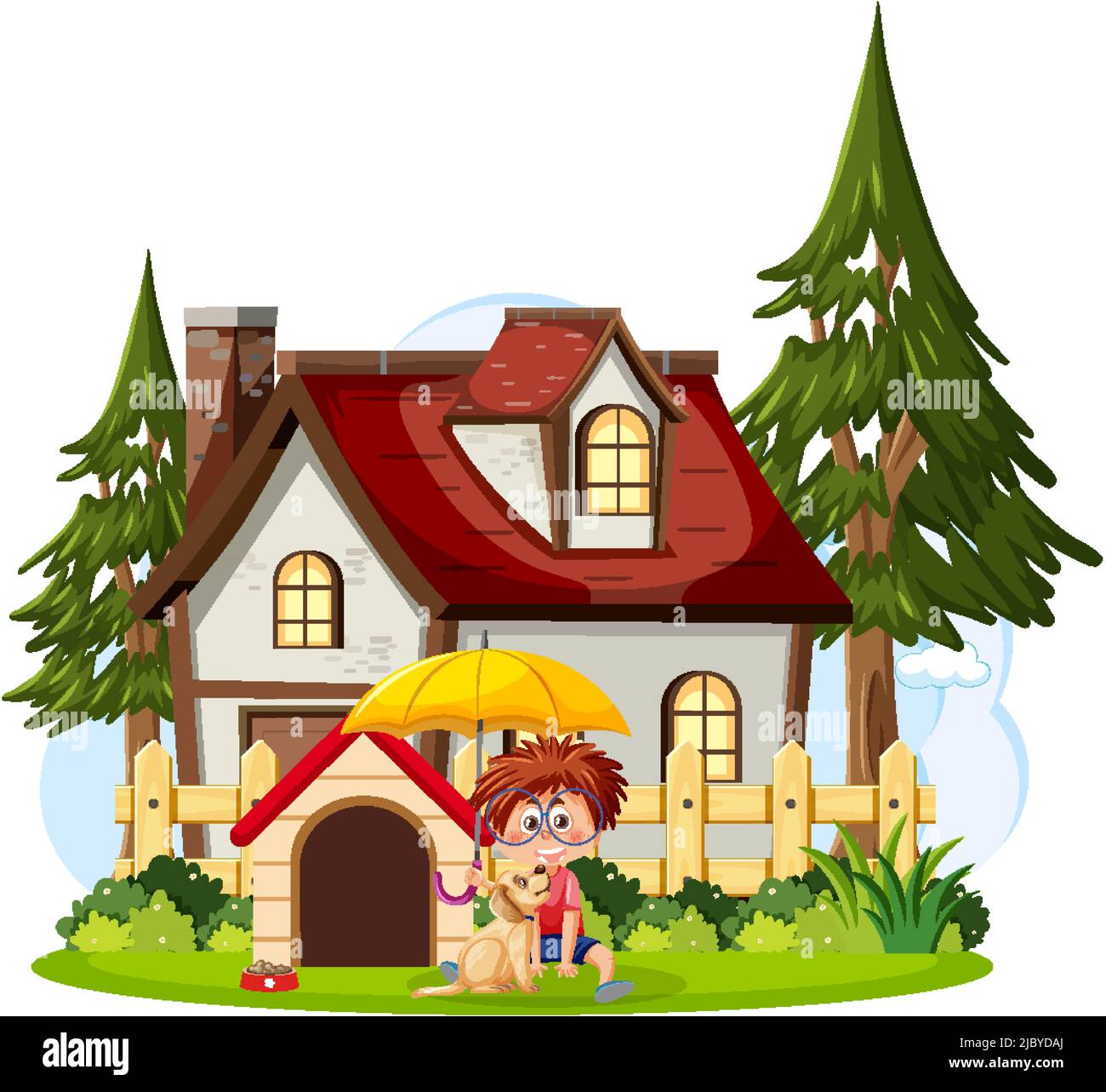 In front of a house with cartoon character illustration Stock Vector ...