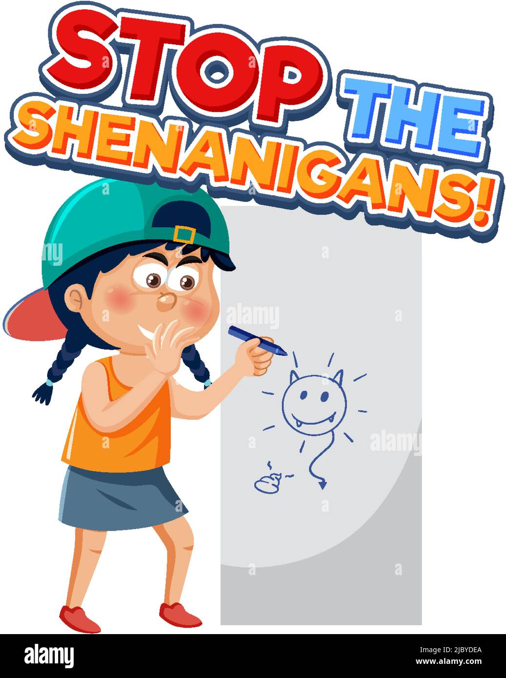 Stop the shenanigans word text with cartoon character illustration ...