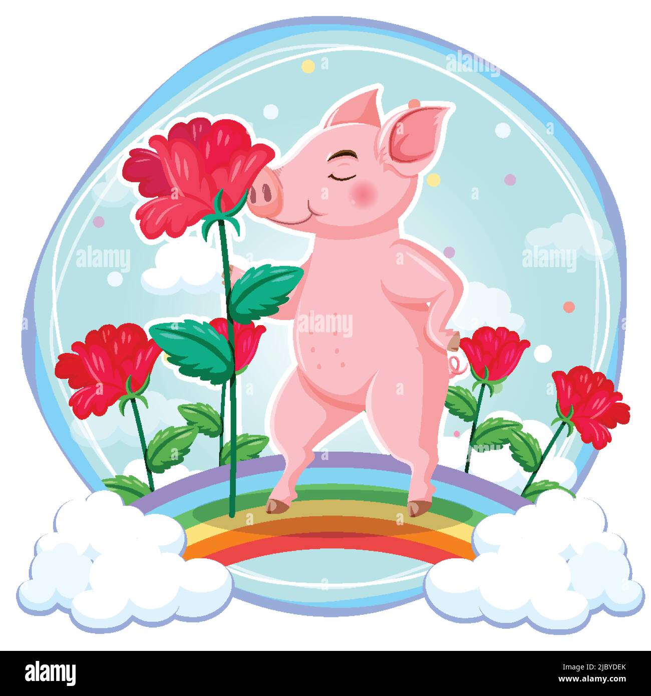 Pig with roses in cartoon style illustration Stock Vector Image & Art ...
