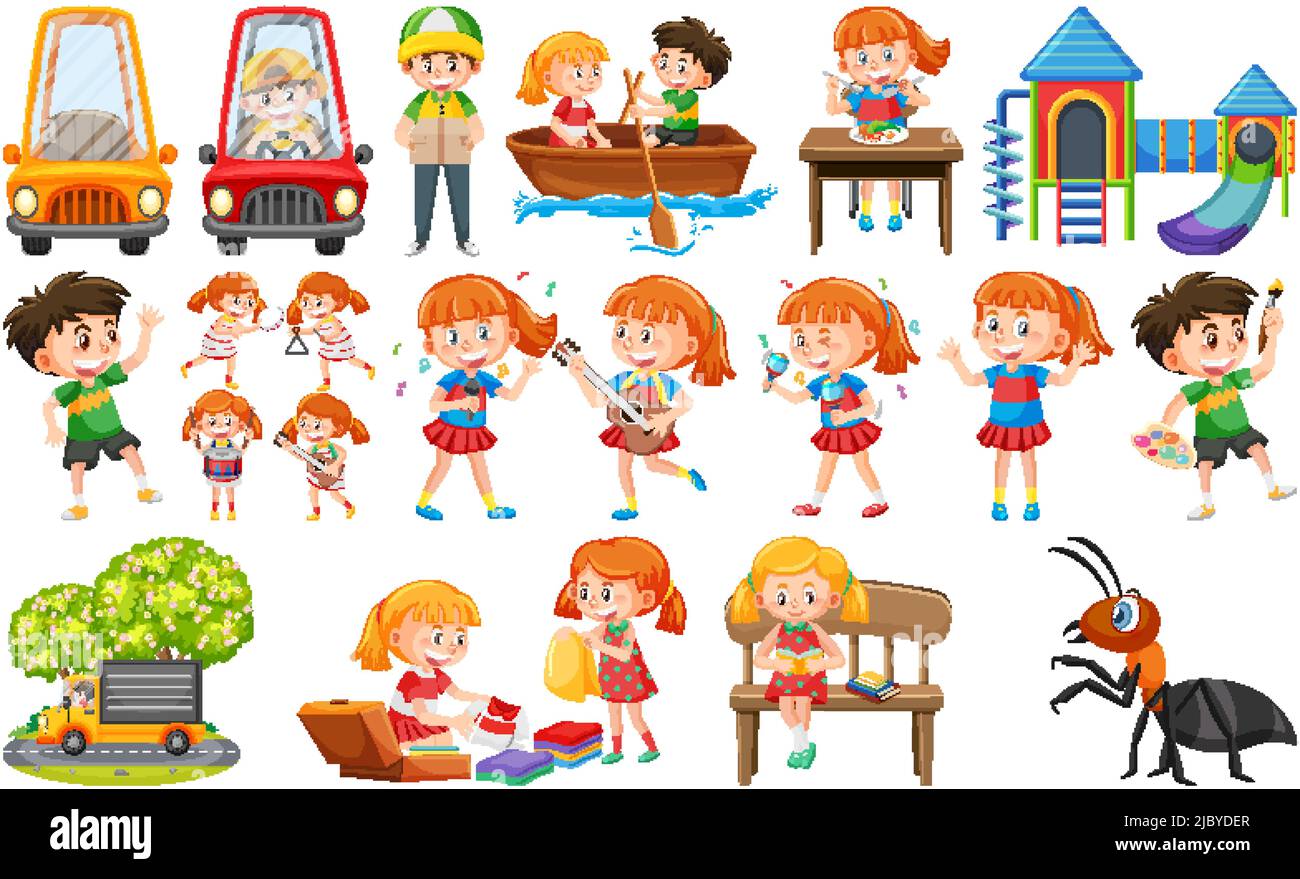Set of cute kids and objects illustration Stock Vector Image & Art - Alamy