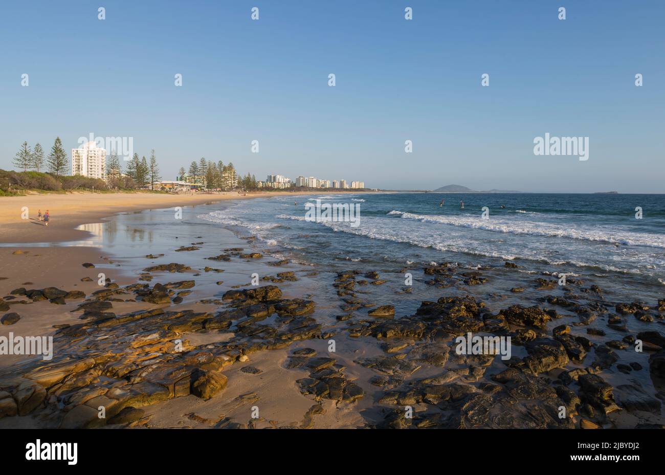 Looking along the beach at Alexandra Parade on the Sunshine Coast Stock ...