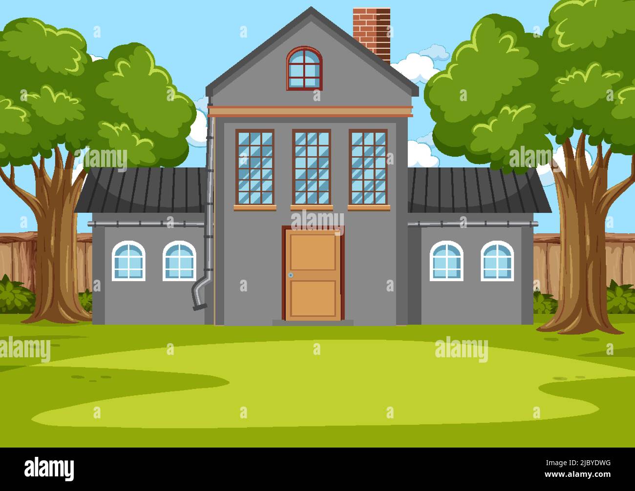 Outdoor house scene with trees illustration Stock Vector Image & Art ...