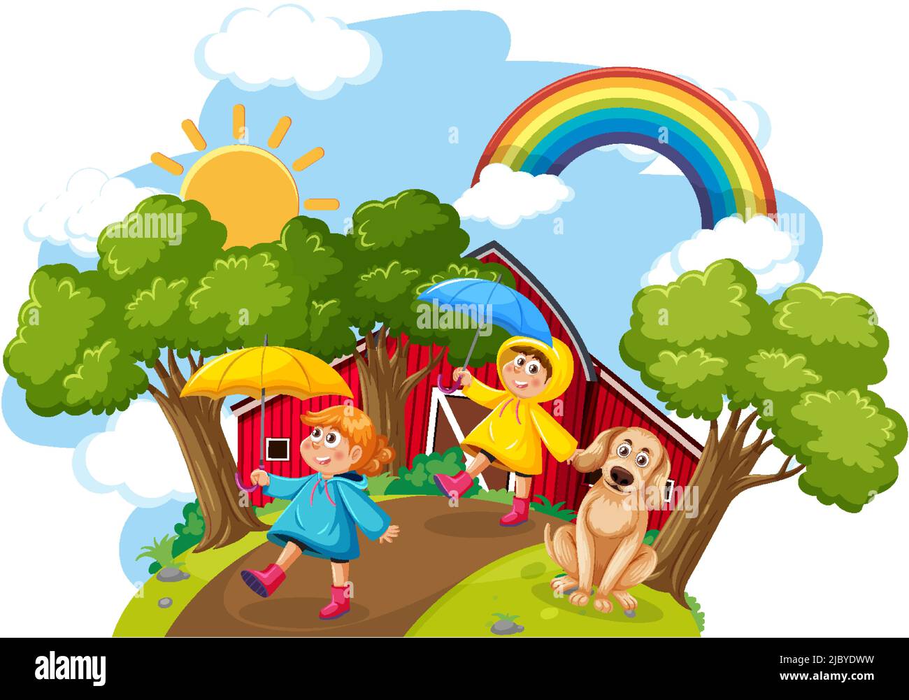 Isolated outdoor scene with cartoon character illustration Stock Vector ...