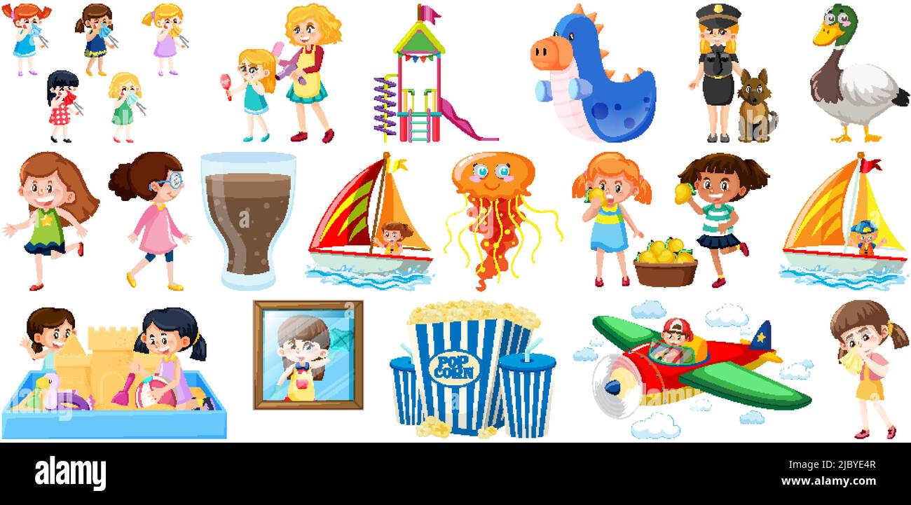 Set of different cute kids and objects illustration Stock Vector Image ...