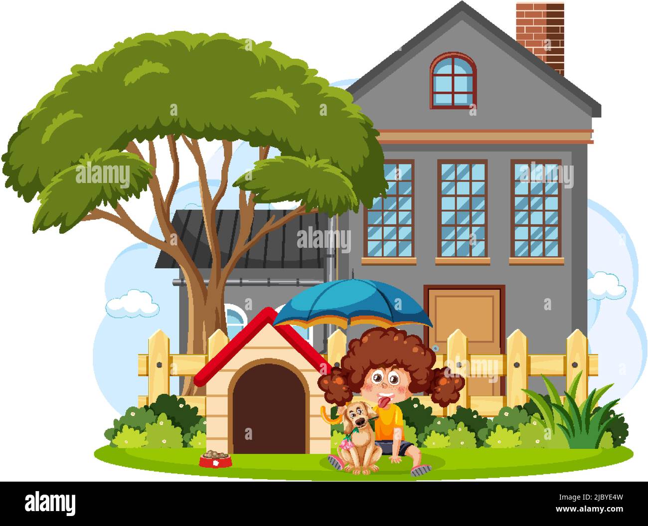 In front of a house with cartoon character illustration Stock Vector ...
