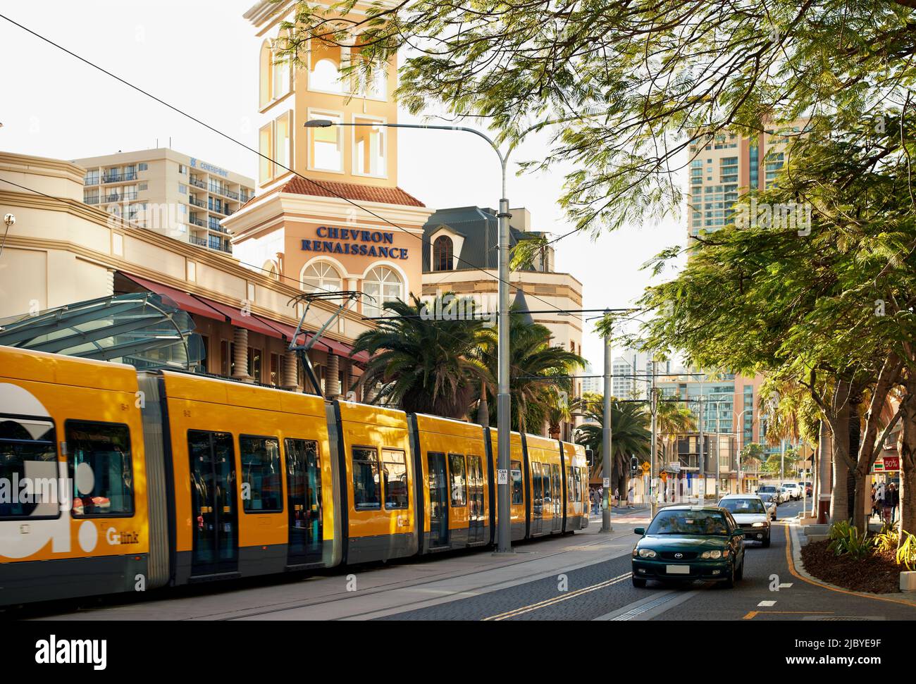 Tram travelling through the streets of Surfers Paradise Stock Photo - Alamy