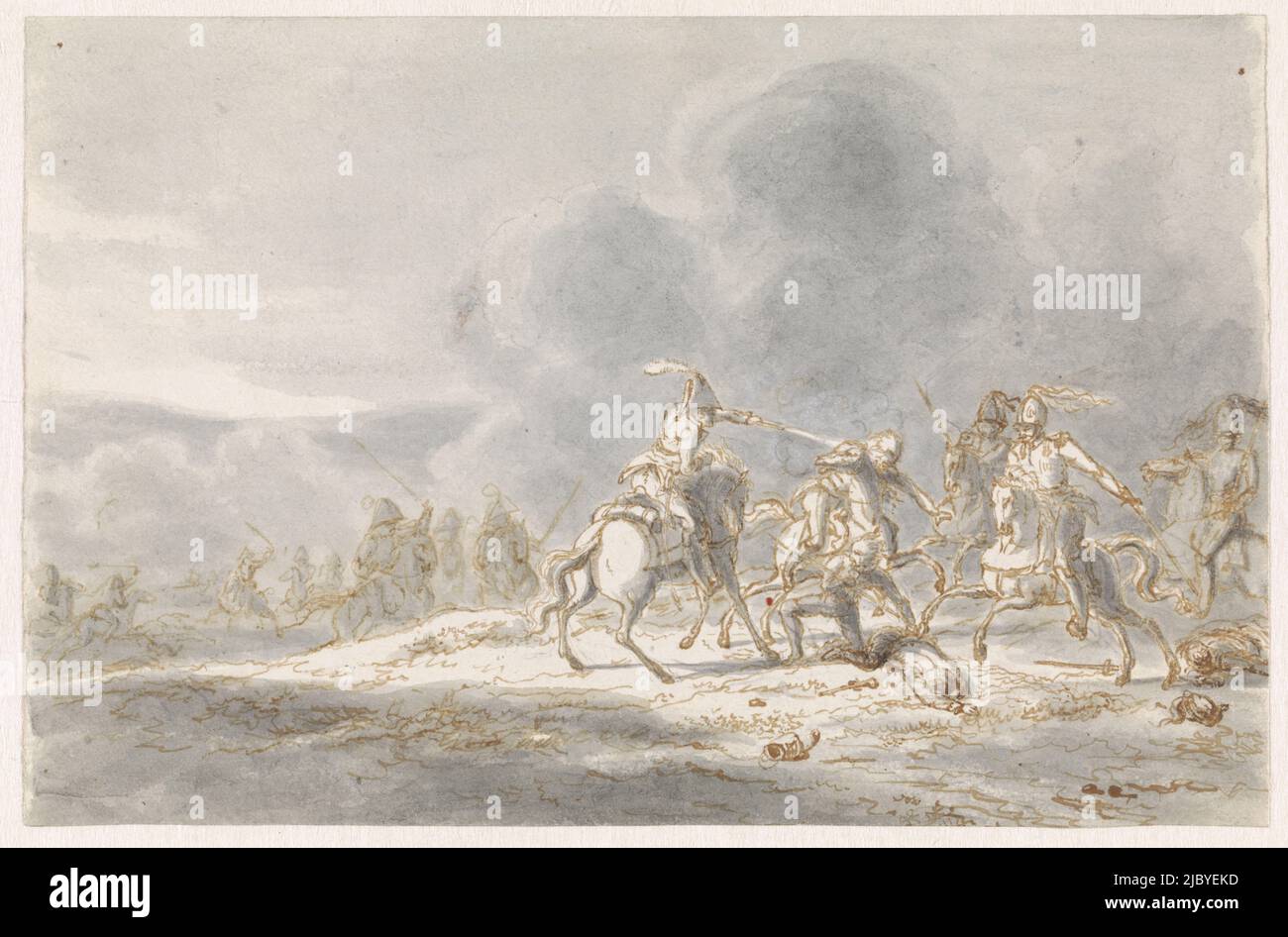 Horseman's fight, Gerardus Emaus de Micault, 1799 - 1863, Design for a ...