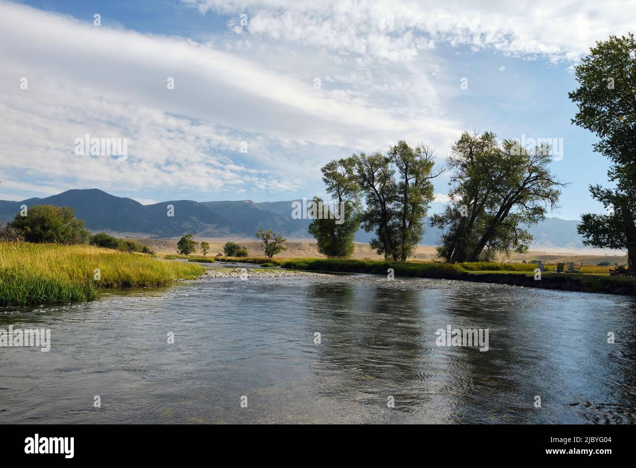 Fly fishing POV looking down a river Stock Photo - Alamy
