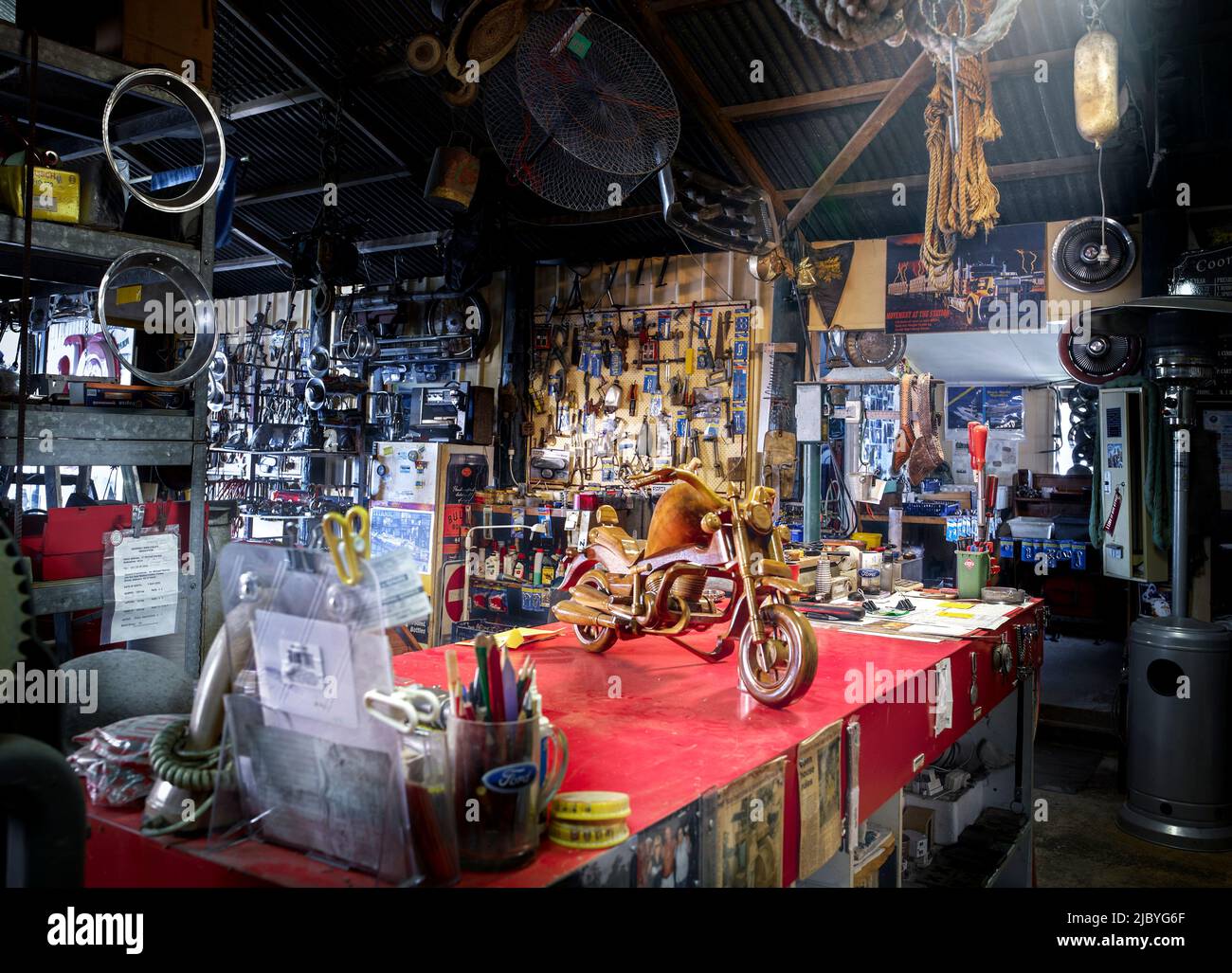 Inside workshop of Broken Spoke Saloon Stock Photo - Alamy