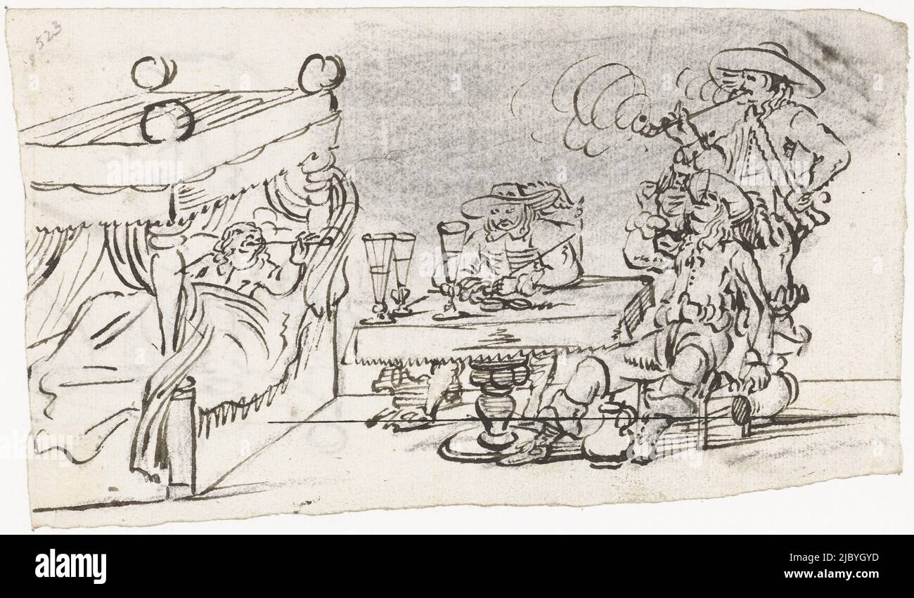 Scene with smoking and drinking men, Gesina ter Borch, c. 1653, Three ...