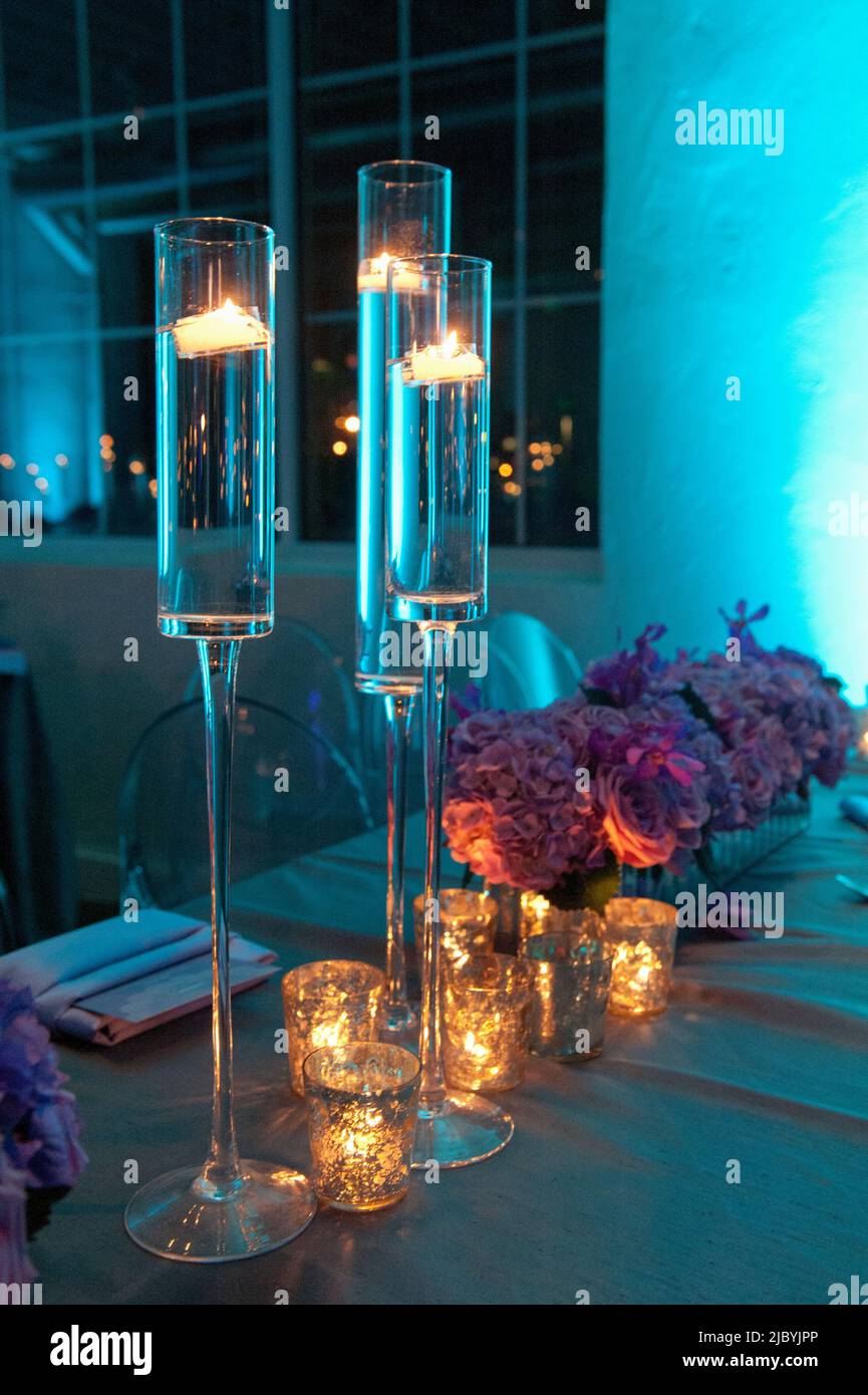 Close up empty shot of table setting at a formal party at night Stock ...