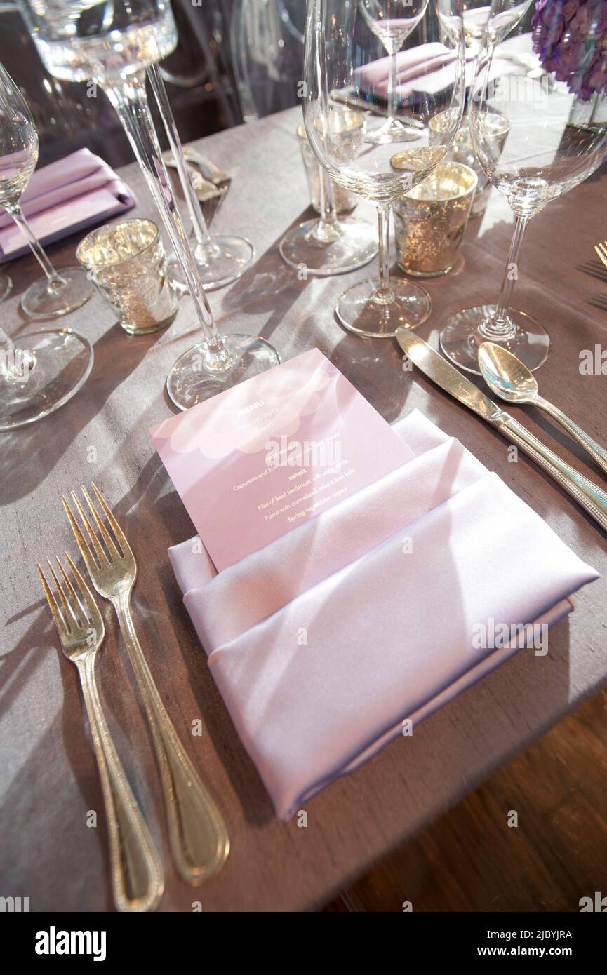 Overhead close up of a menu at a formal dinner party Stock Photo - Alamy