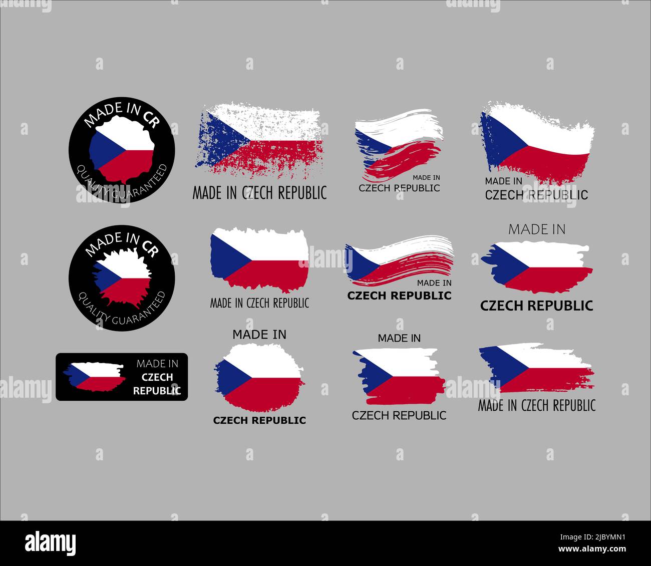 Set of stickers. Made in Czech Republic. Brush strokes shaped with ...
