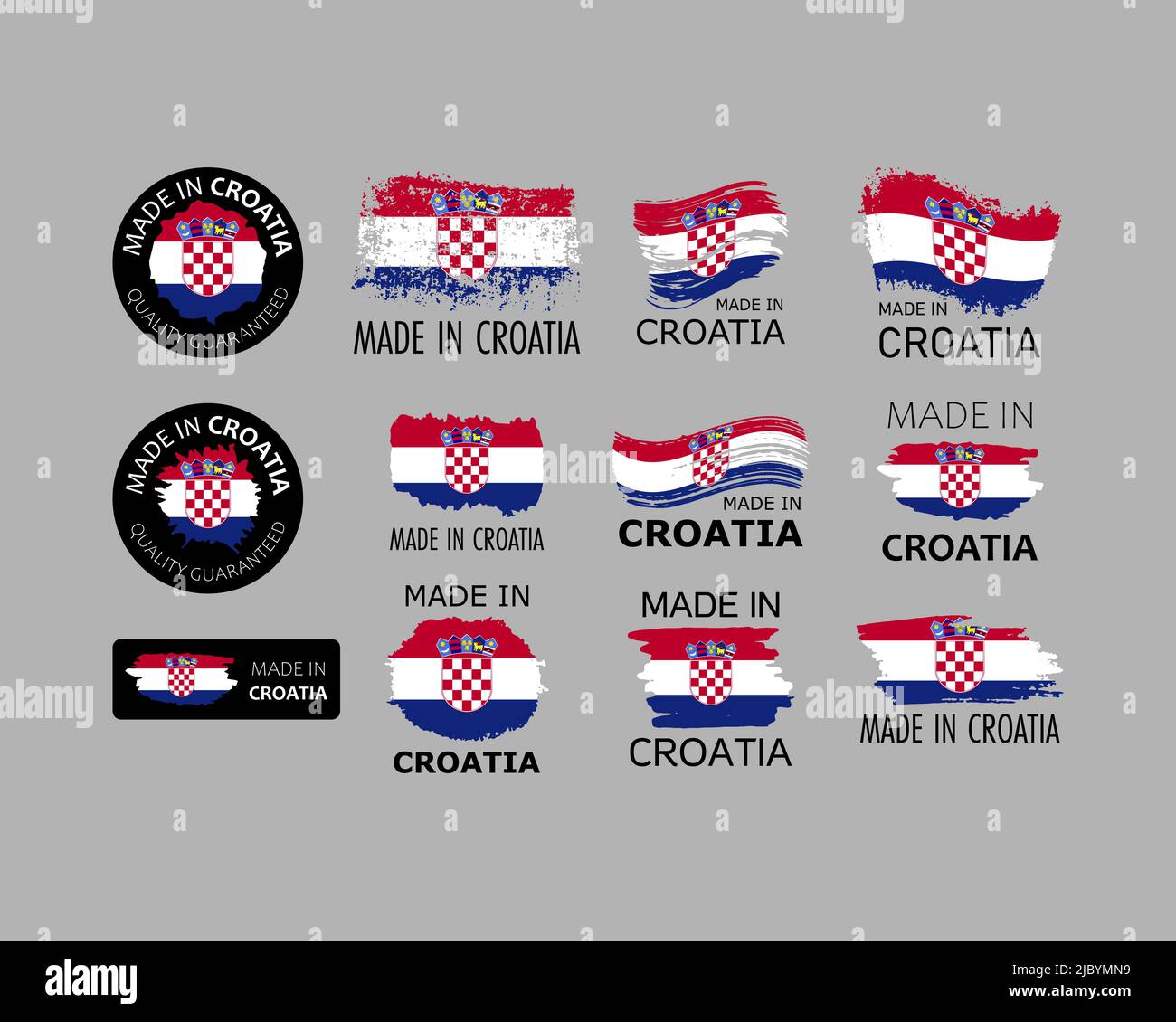 Set of stickers. Made in Croatia. Brush strokes shaped with Croatian ...