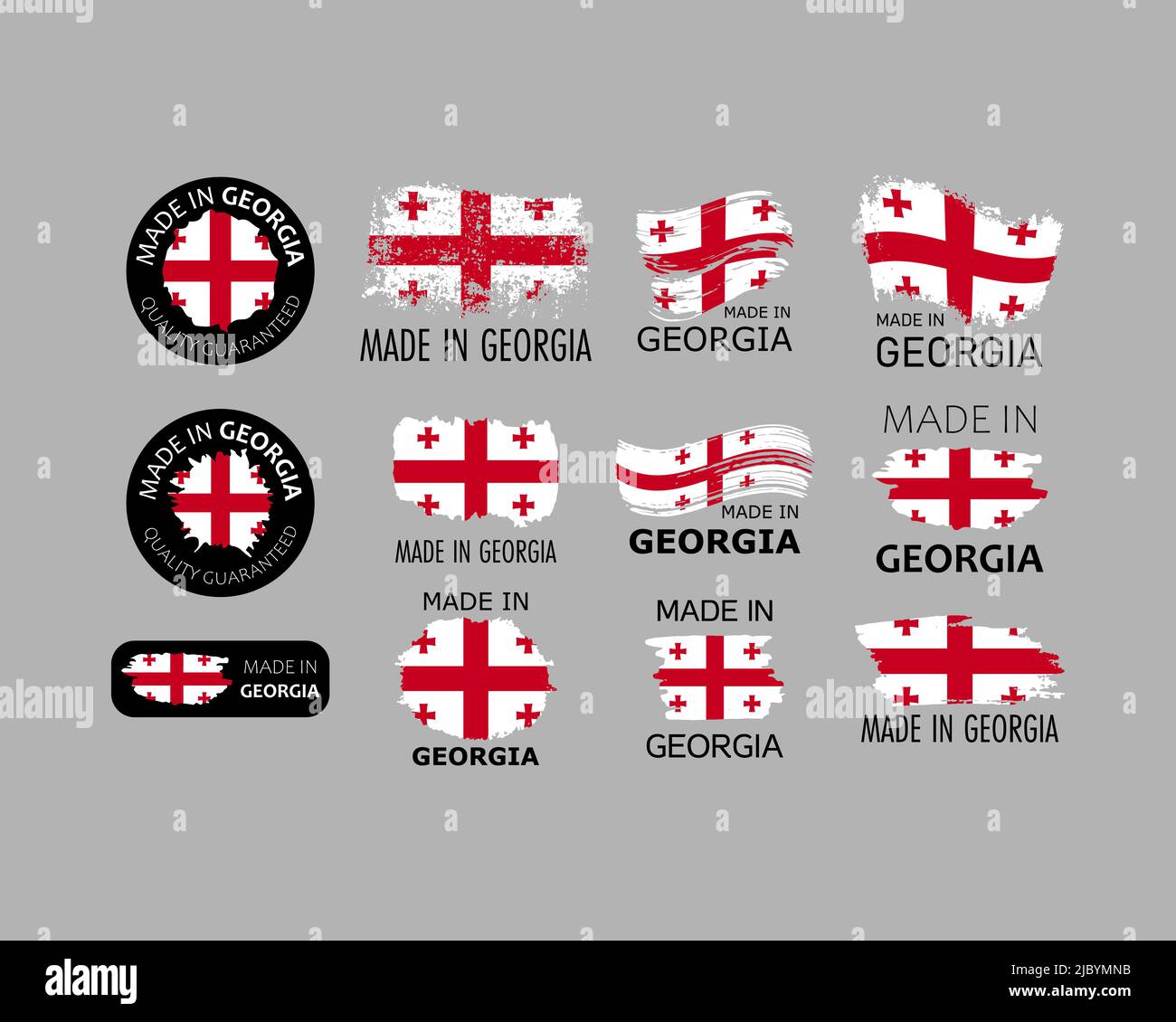 Set of stickers. Made in Georgia. Brush strokes shaped with Georgian ...