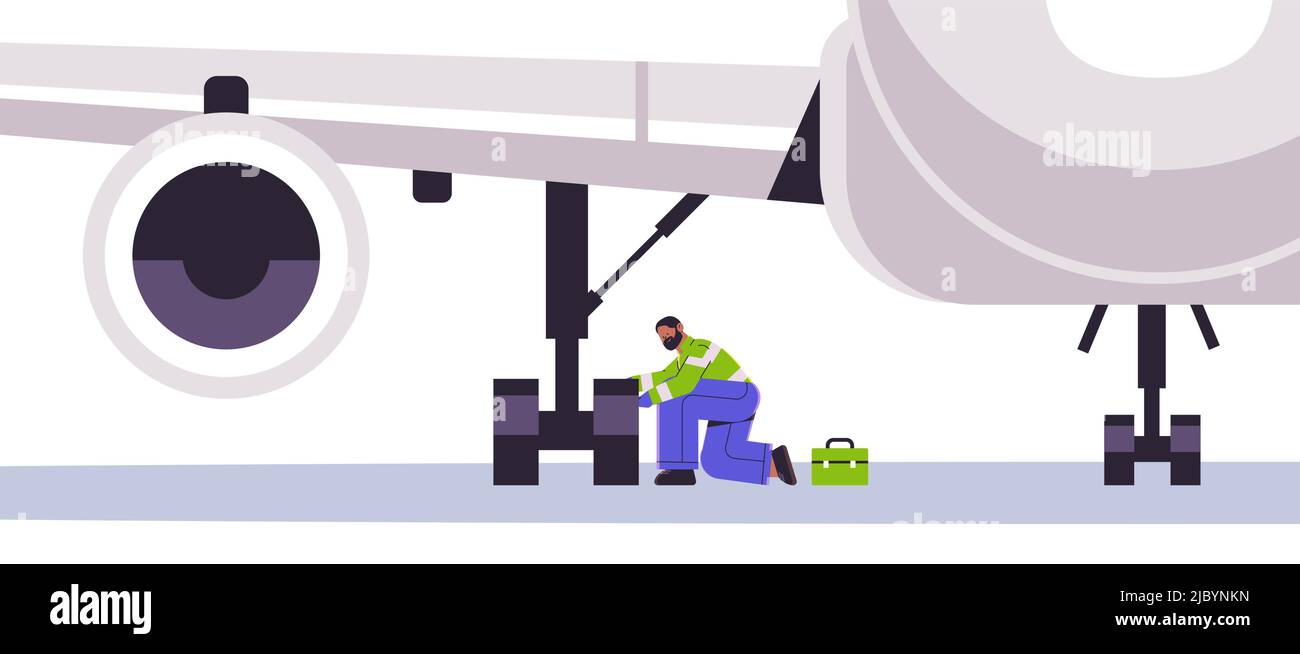 aviation supervisor worker mechanic in signal vest engineer repairing ...