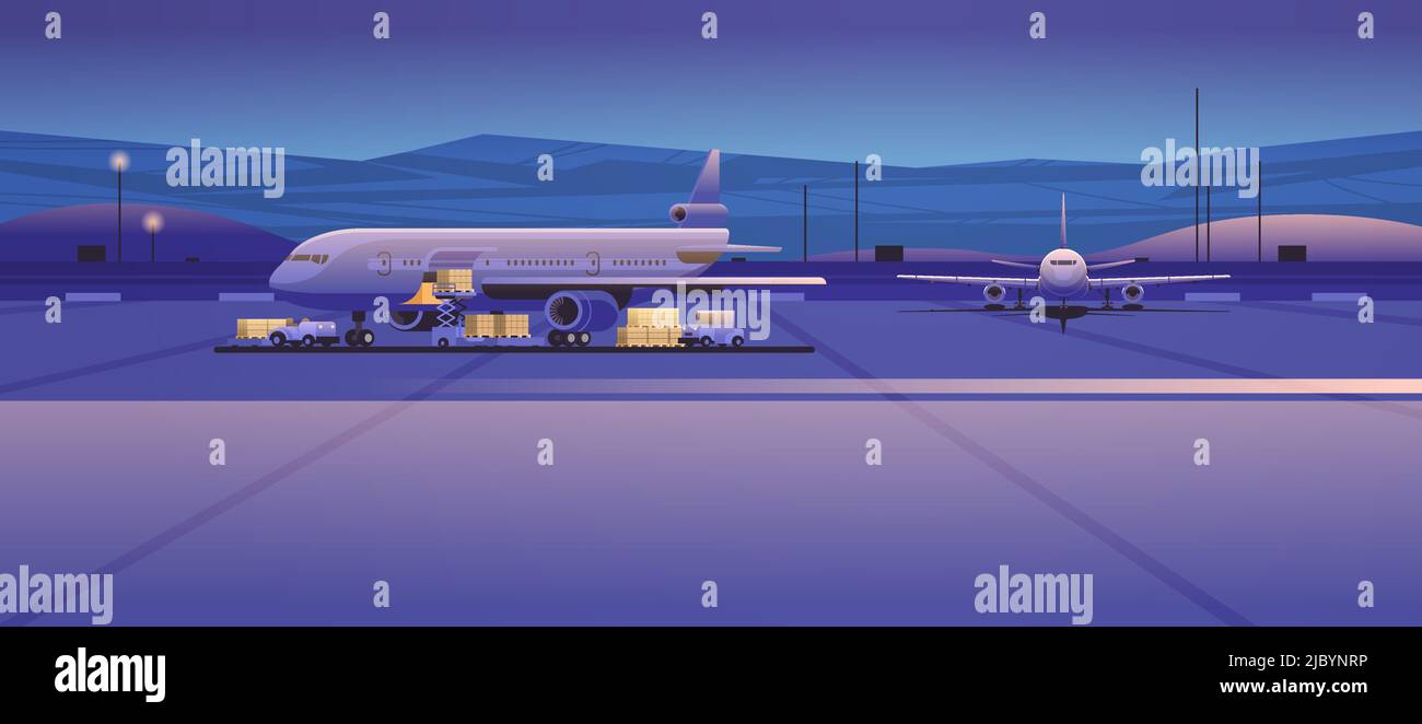 preparing aircraft before flight loading of baggage boarding airplane ...