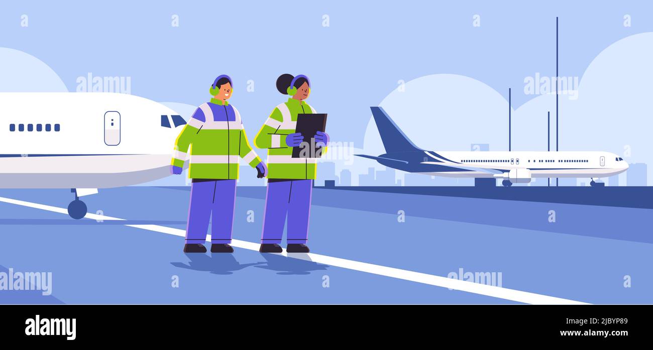 aviation marshallers supervisors near aircraft air traffic controllers ...