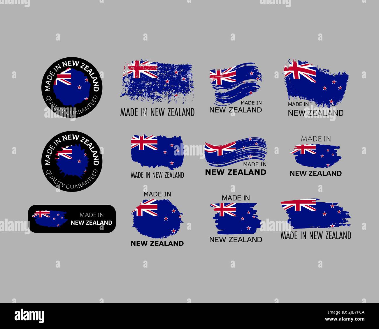 Set of stickers. Made in New Zealand. Brush strokes shaped with New ...