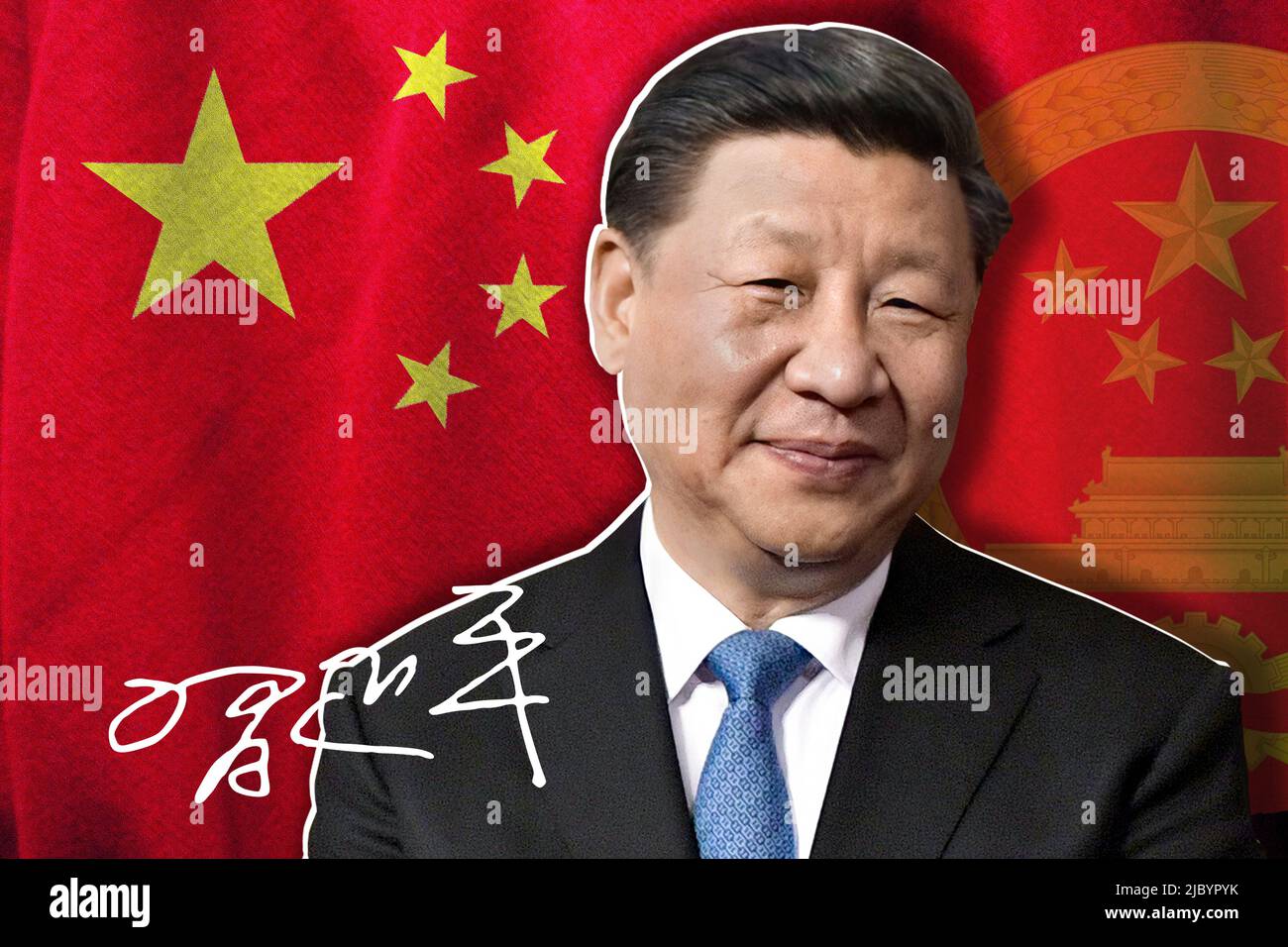 Xi Jinping, signature, China flag and national emblem Stock Photo - Alamy