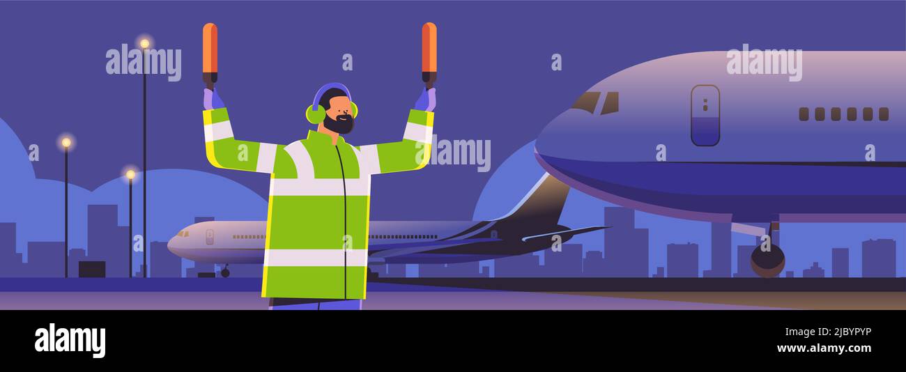 aviation marshaller supervisor near aircraft air traffic controller ...