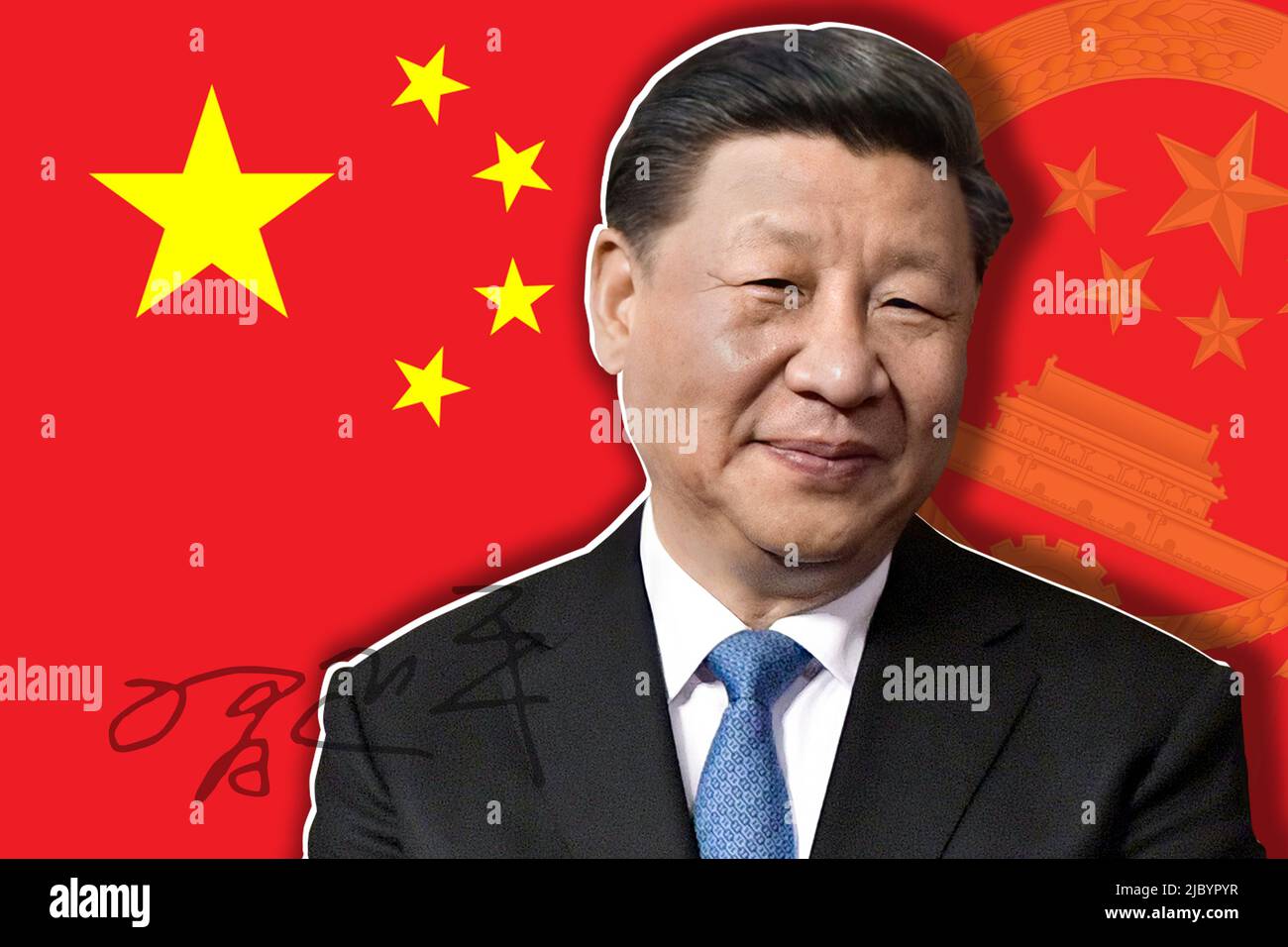 Xi Jinping, signature, China flag and national emblem Stock Photo - Alamy
