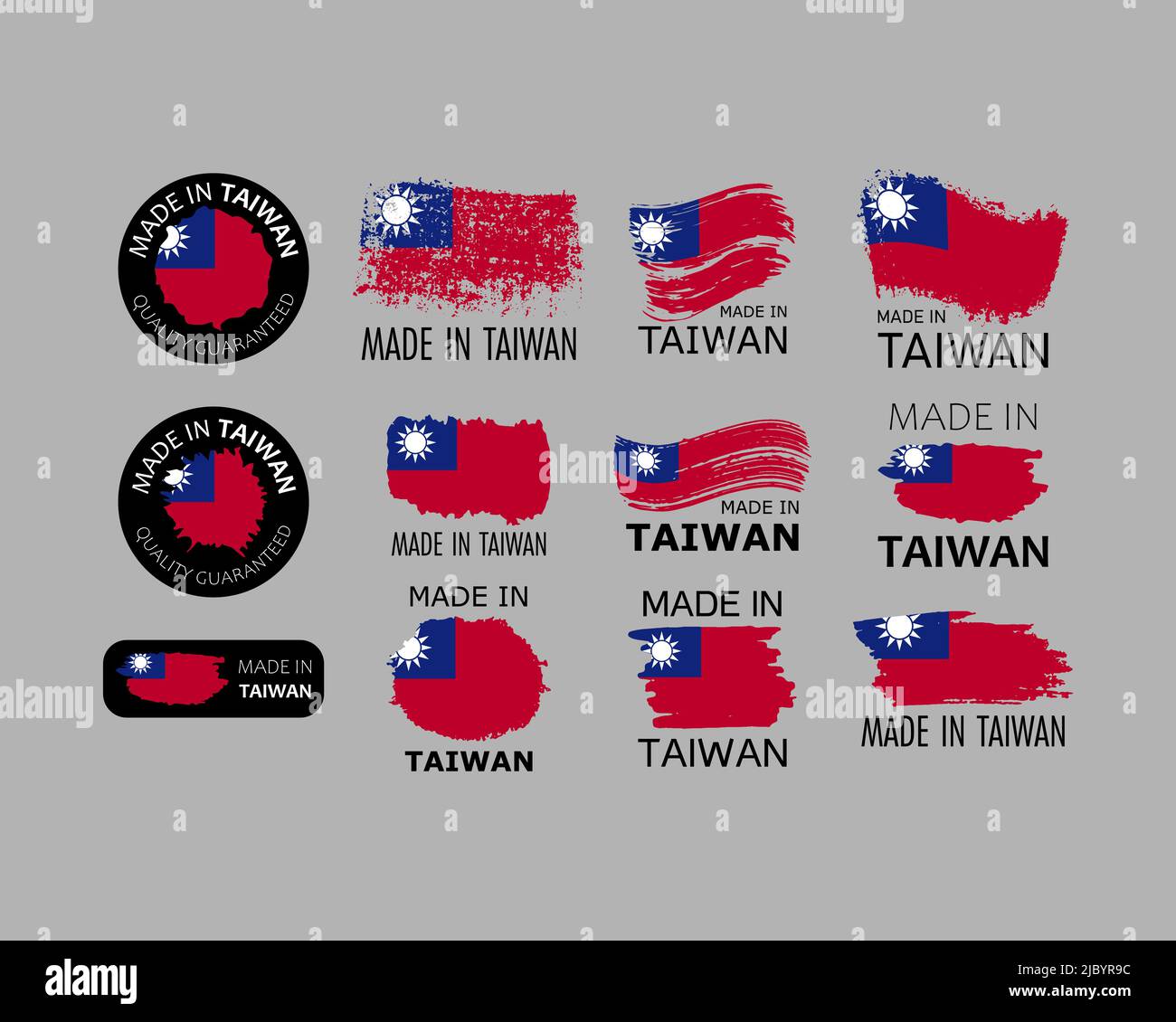 Set of stickers. Made in Taiwan. Brush strokes shaped with Taiwanese ...