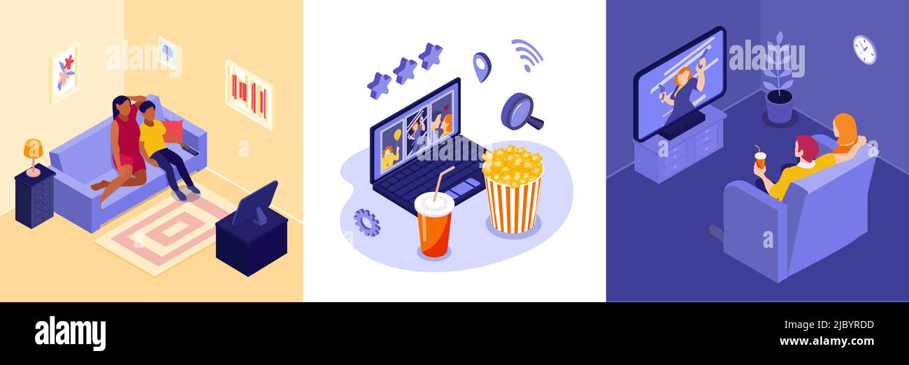 Online cinema design concept with video selection symbols isometric ...